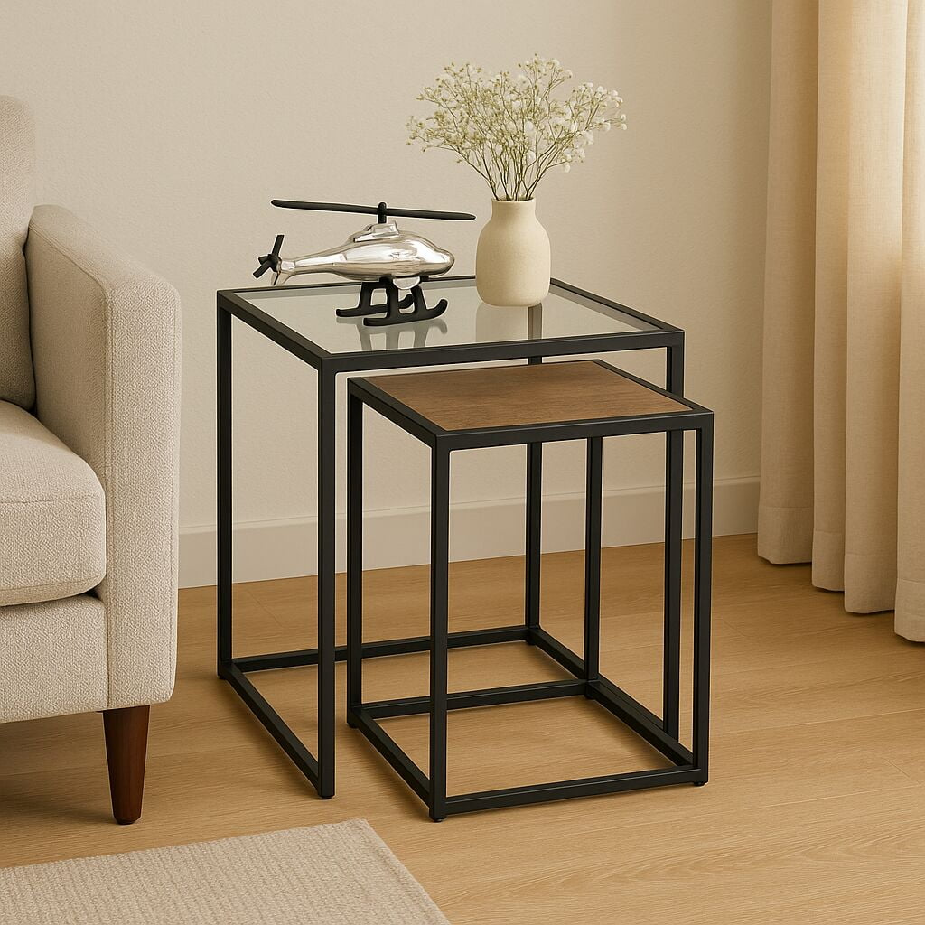 2-Piece Glass & Metal Nesting Table Set – Modern Contemporary Tables for Stylish Living ...