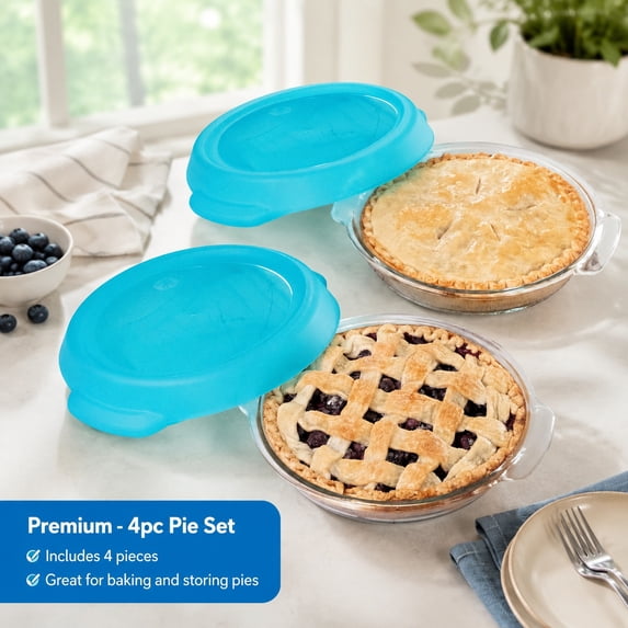 2 Piece Glass Pie Plate Set with Lids, Stackable Space-Saving Baking ...