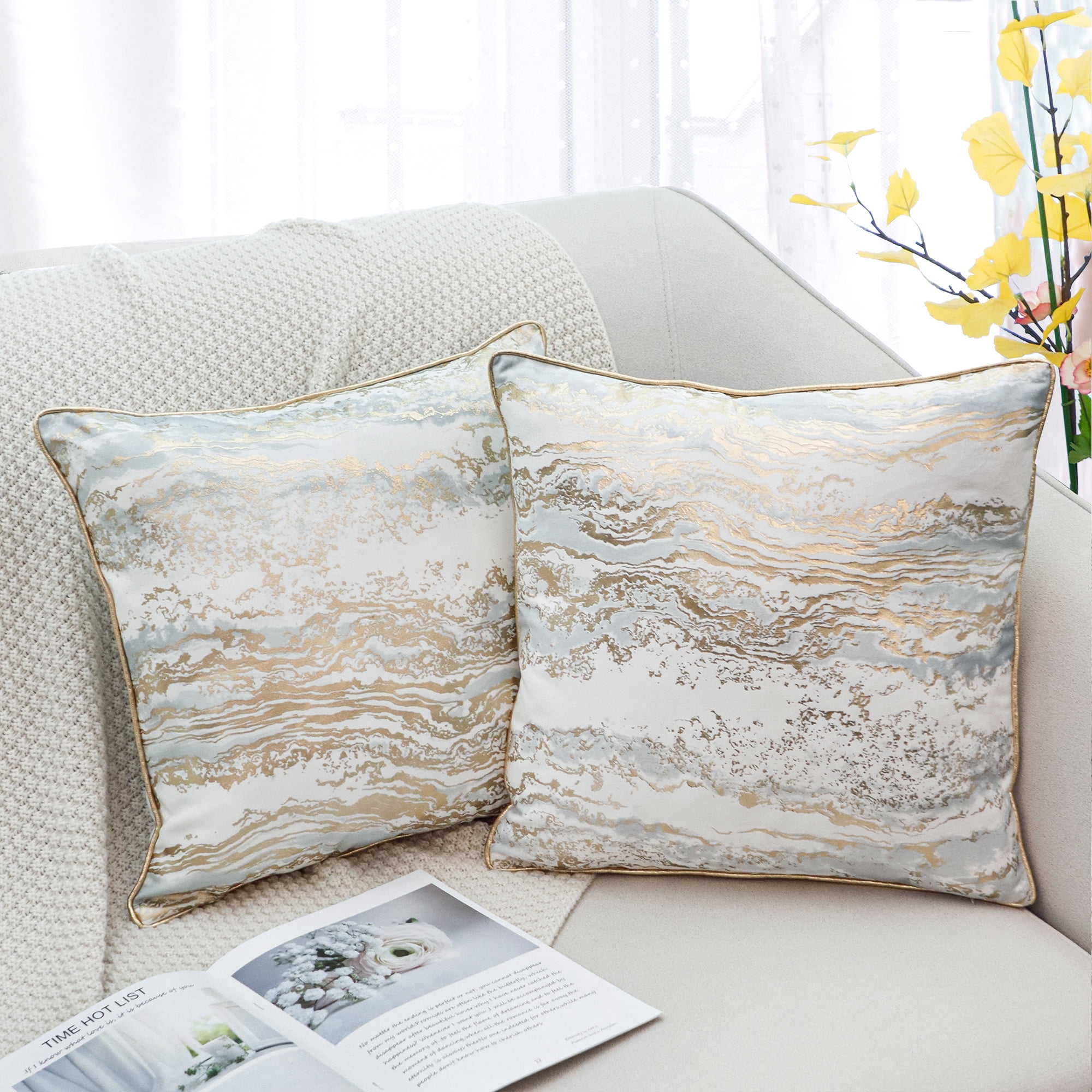 2-Piece Golden Throw Pillow Covers for Couch Sofa Living Room, GREAGLE ...