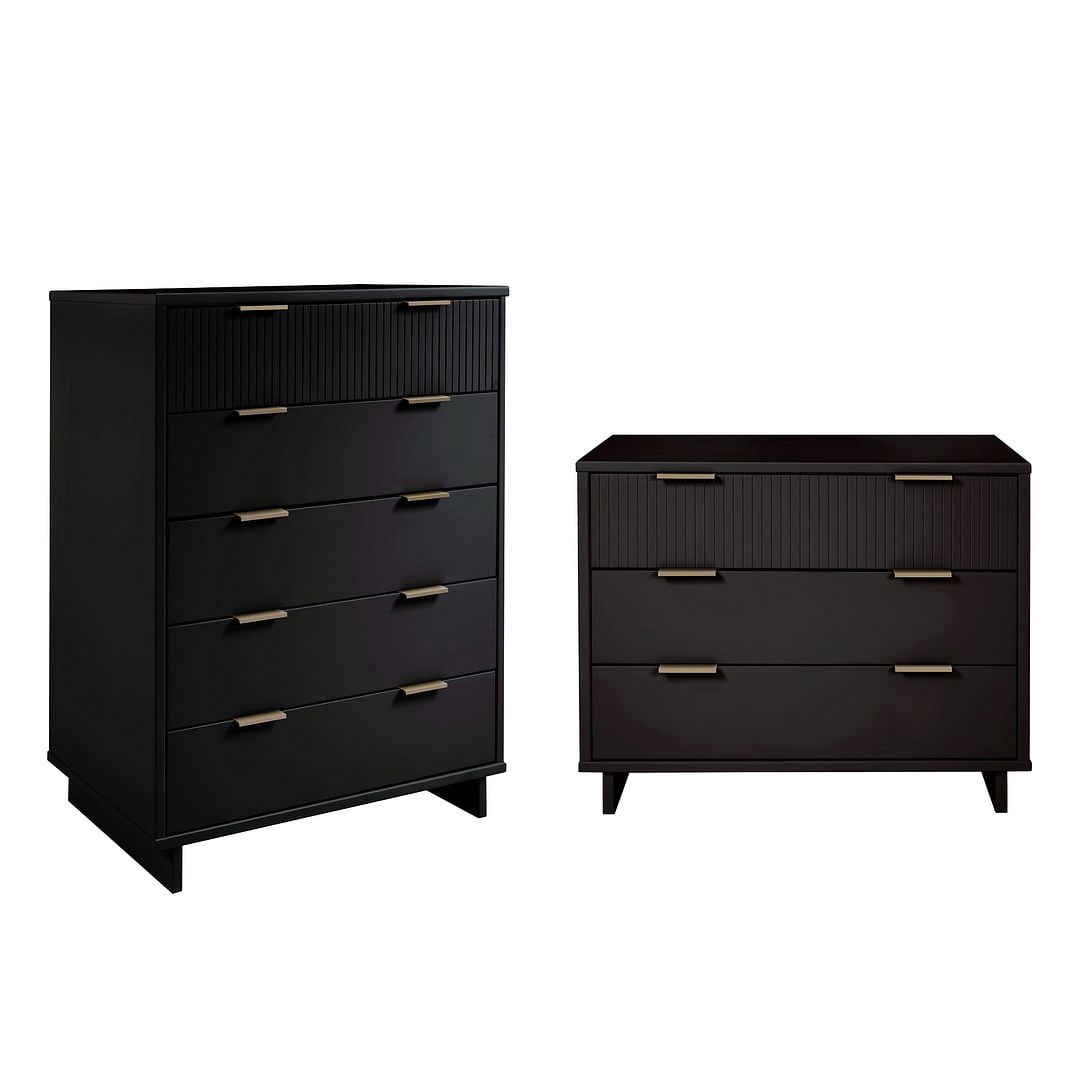 2-Piece Granville Solid Wood Tall Chest and Standard Dresser Set in ...