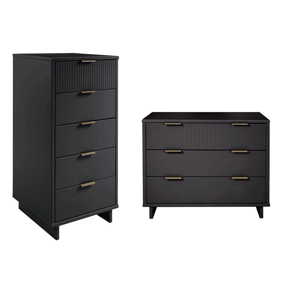 2-Piece Granville Solid Wood Tall Narrow and Standard Dresser Set in ...