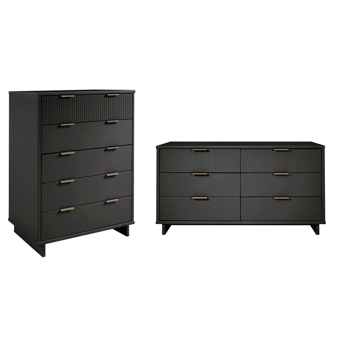 2-Piece Granville Solid Wood Tall Chest and Double Dresser Set in Dark ...