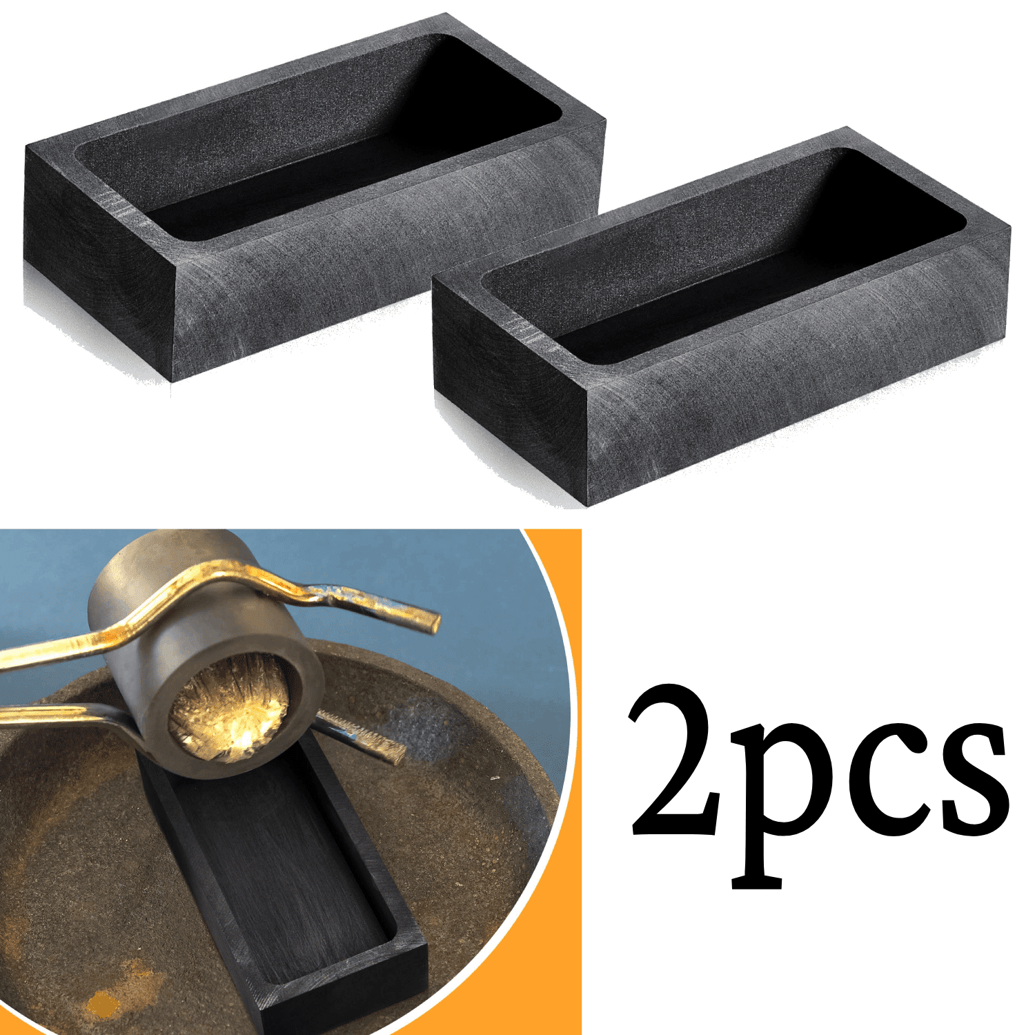 2-Piece Graphite Ingot Mold Set - 4x2x1 Inch Crucible Molds for Casting ...