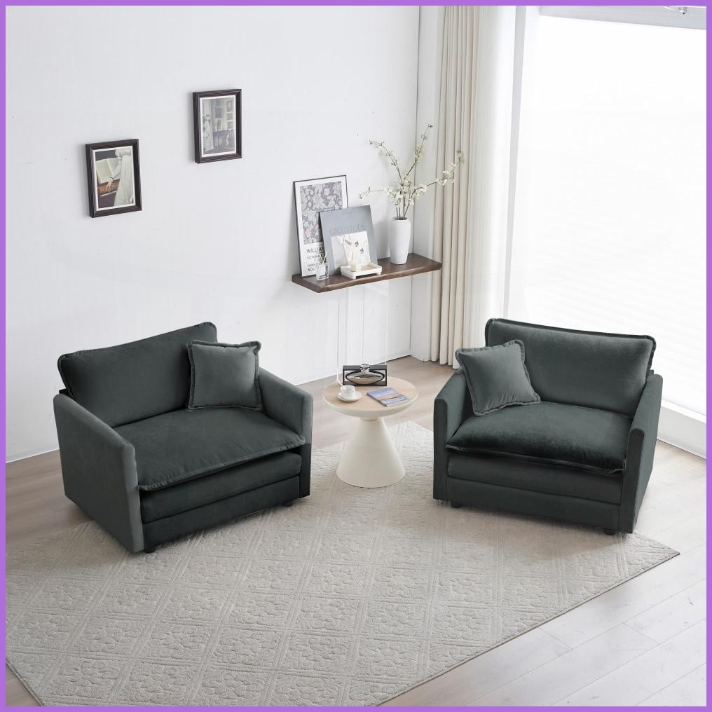 2-Piece Gray Chenille Accent Chair Set with Pillows - High-End ...