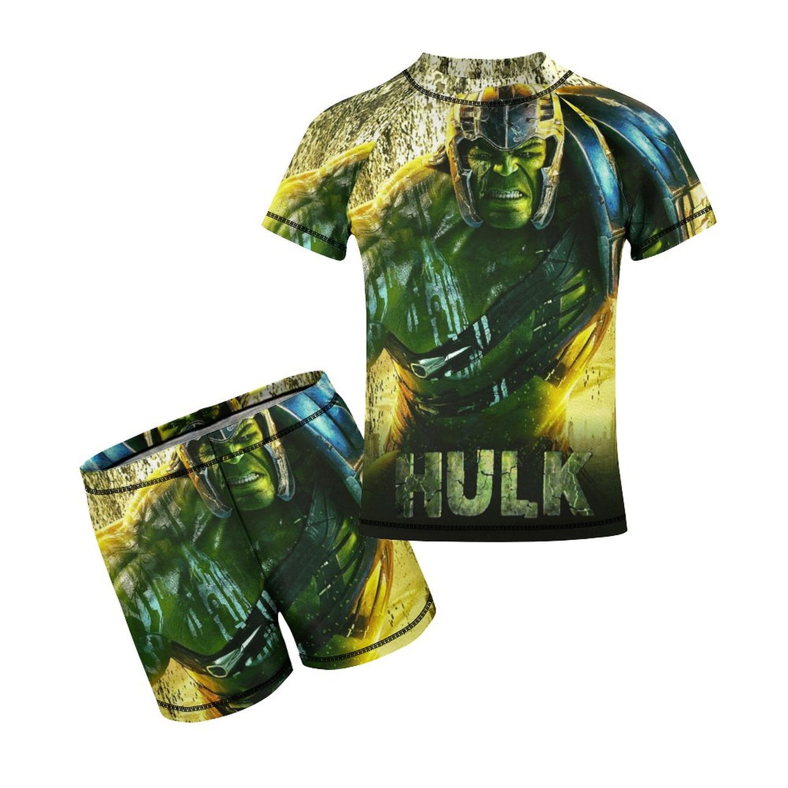 2 Piece Green Hulk Boys Short Sleeve Swimsuit Rash Guard Sets Swimwear ...