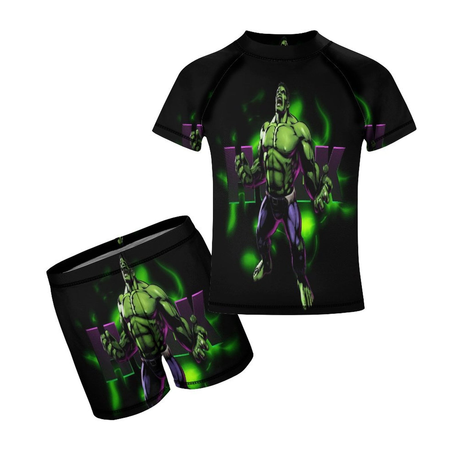 2 Piece Green Hulk Boys Short Sleeve Swimsuit Rash Guard Sets Swimwear ...