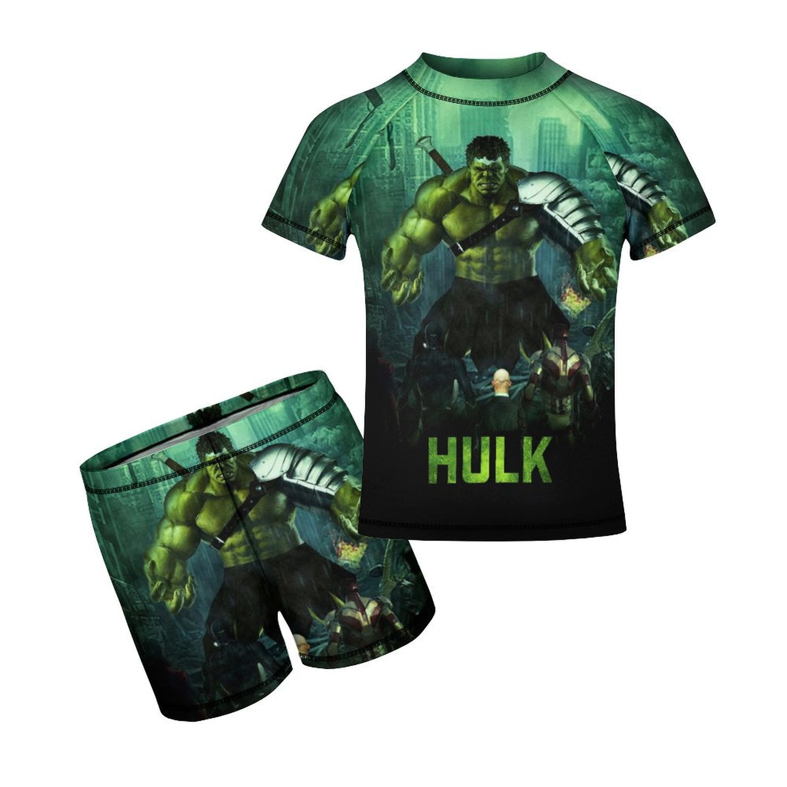 2 Piece Green Hulk Boys Short Sleeve Swimsuit Rash Guard Sets Swimwear ...
