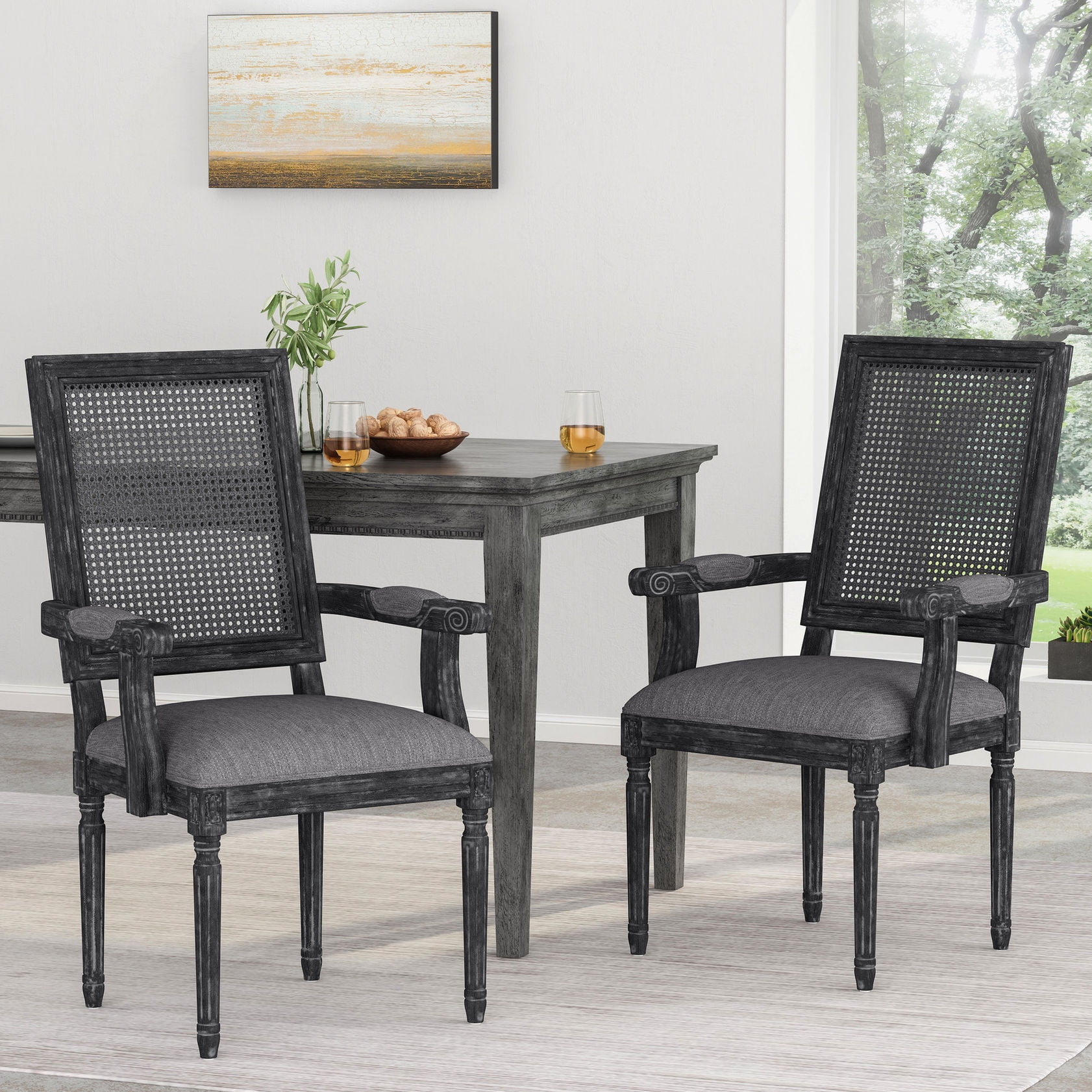 2-Piece Grey Chair Set, 23.75” Deep, French Country Style | Upholstered ...