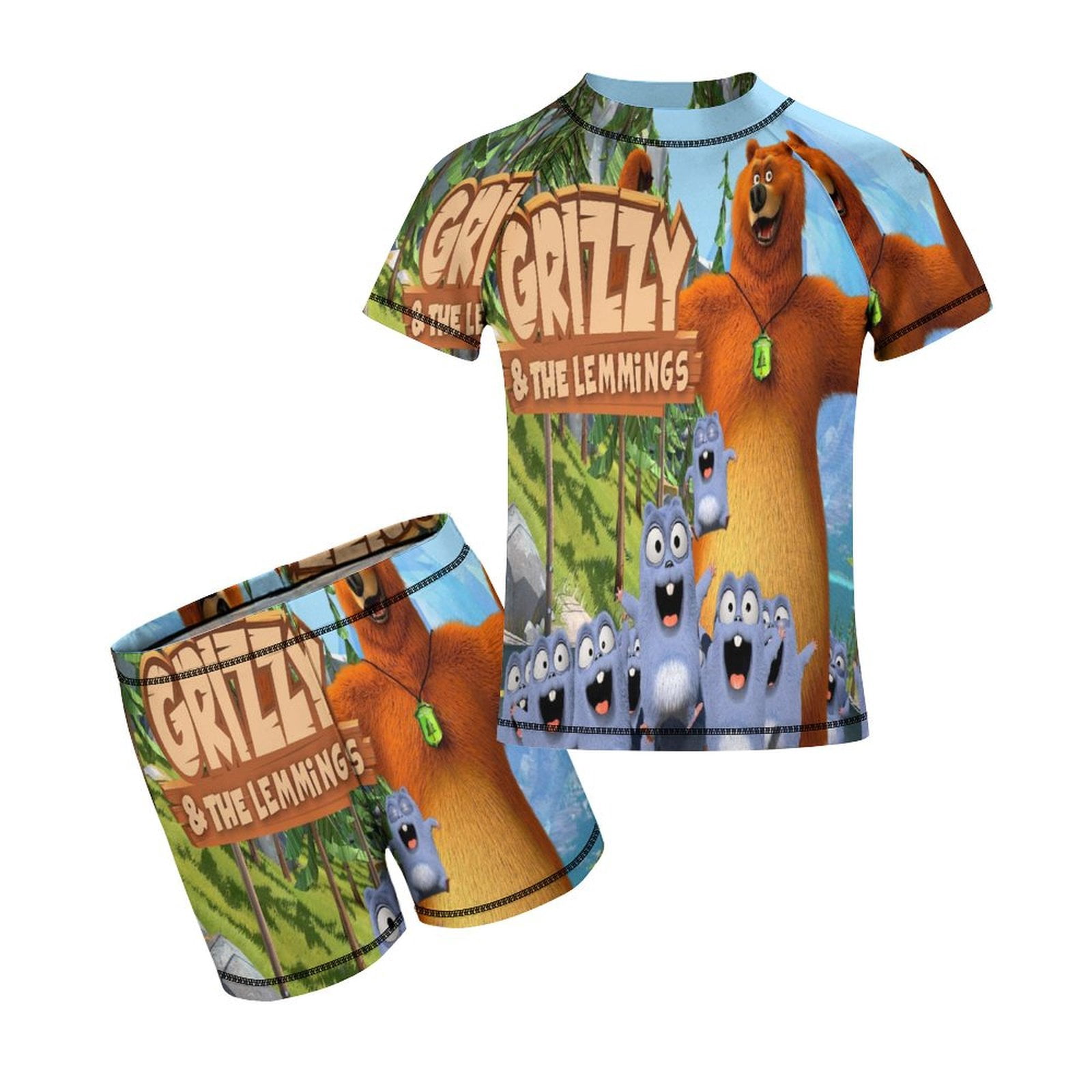 2 Piece Grizzy and the Lemming Bathing Suits Rash Guard Swim Shirts ...