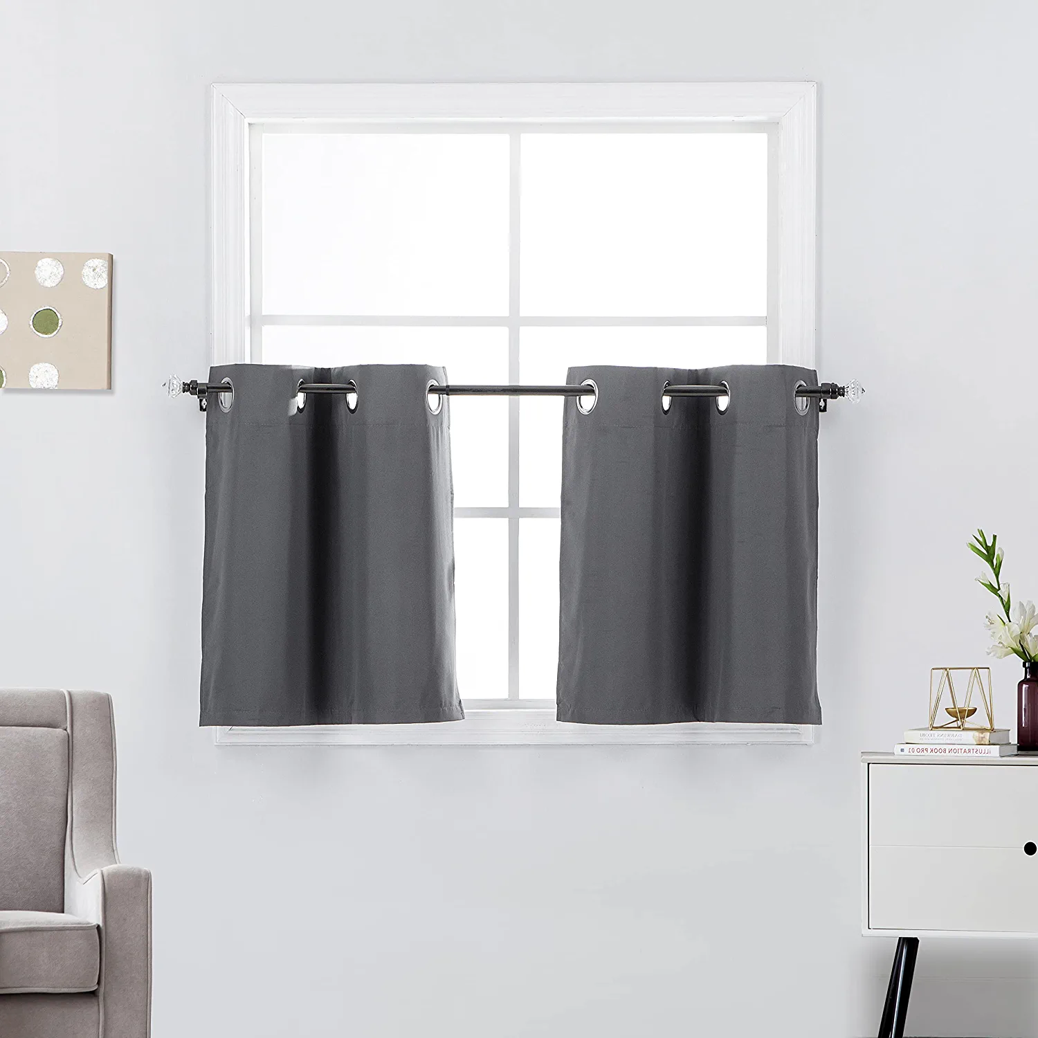 2 Piece Grommet Top 100% Blackout Window Treatment Curtain Tiers Set ...