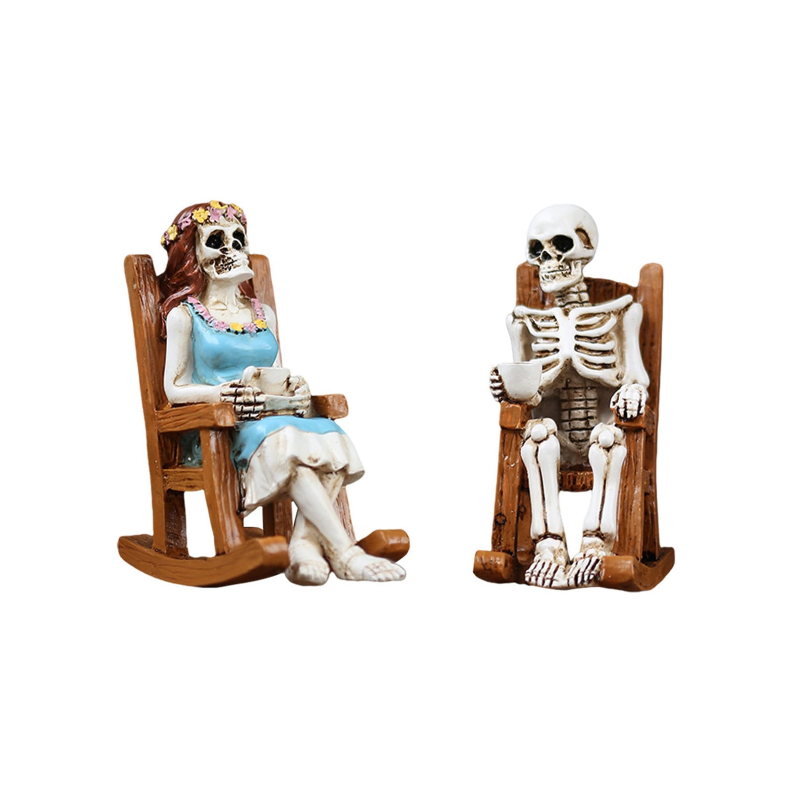 2-Piece Halloween Skeleton Couple on Rocking Chair Figurine Hanging ...