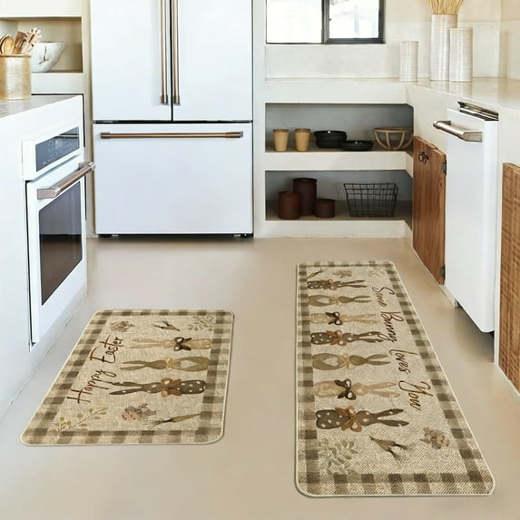 2-Piece Happy Easter Kitchen Rugs Set, Non-Slide Low-Profile Washable ...