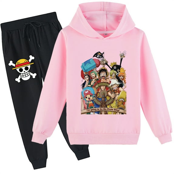 2 Piece Hooded Outfits Anime One Piece Long Sleeve Pullover Hoodie and ...