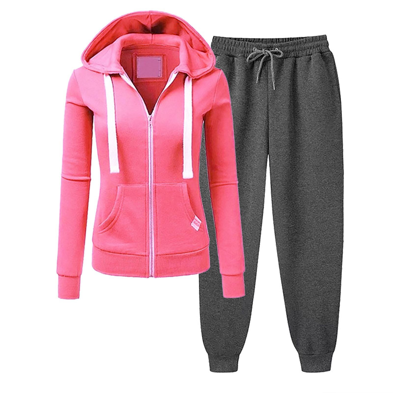 2 Piece Hoodie Pants Sets, Women Full Zip Up Hooded Sweatshirt and ...
