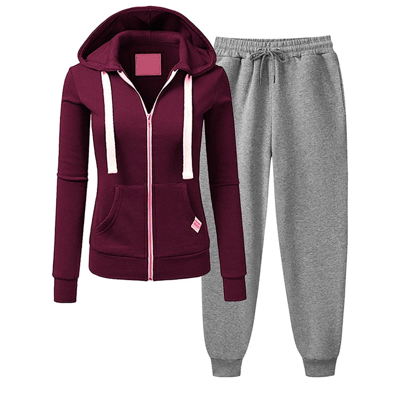 2 Piece Hoodie Pants Sets, Women Full Zip Up Hooded Sweatshirt and ...