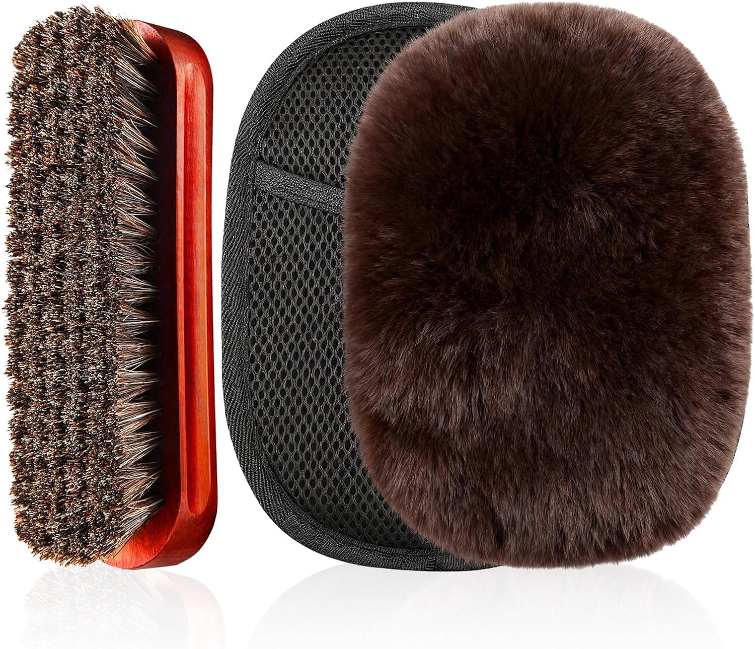 2-Piece Horsehair Shoe Brush and Polishing Gloves, Shoe Polish Kit ...
