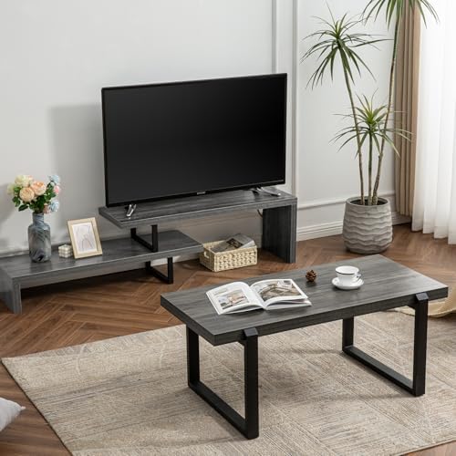 2-Piece Industrial Living Room Table Set, Includes TV Stand with ...