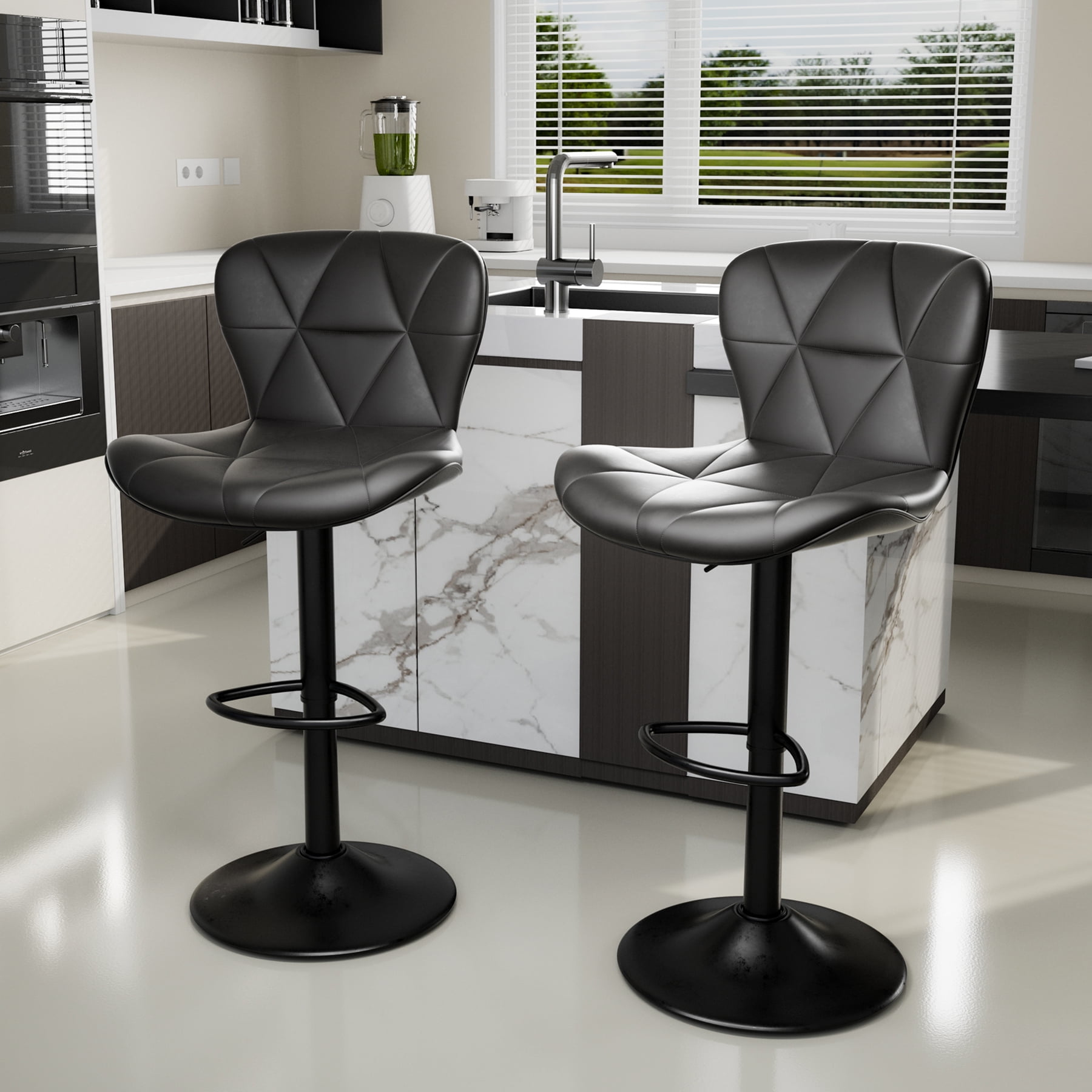 2-Piece Industrial Swivel Bar Stools Set - Steel Frame, Faux Leather ...