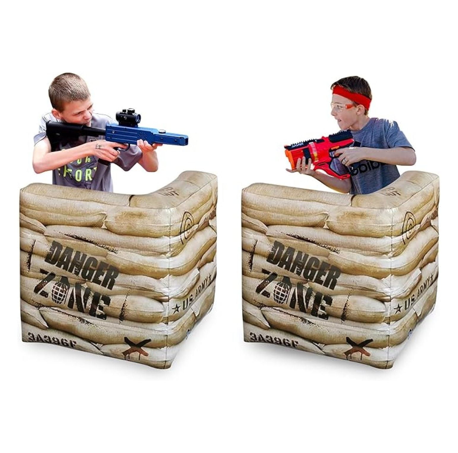 2-Piece Inflatable Sandbag Barricade Set — Action Game Obstacles for Laser , Water Gun Fights ...
