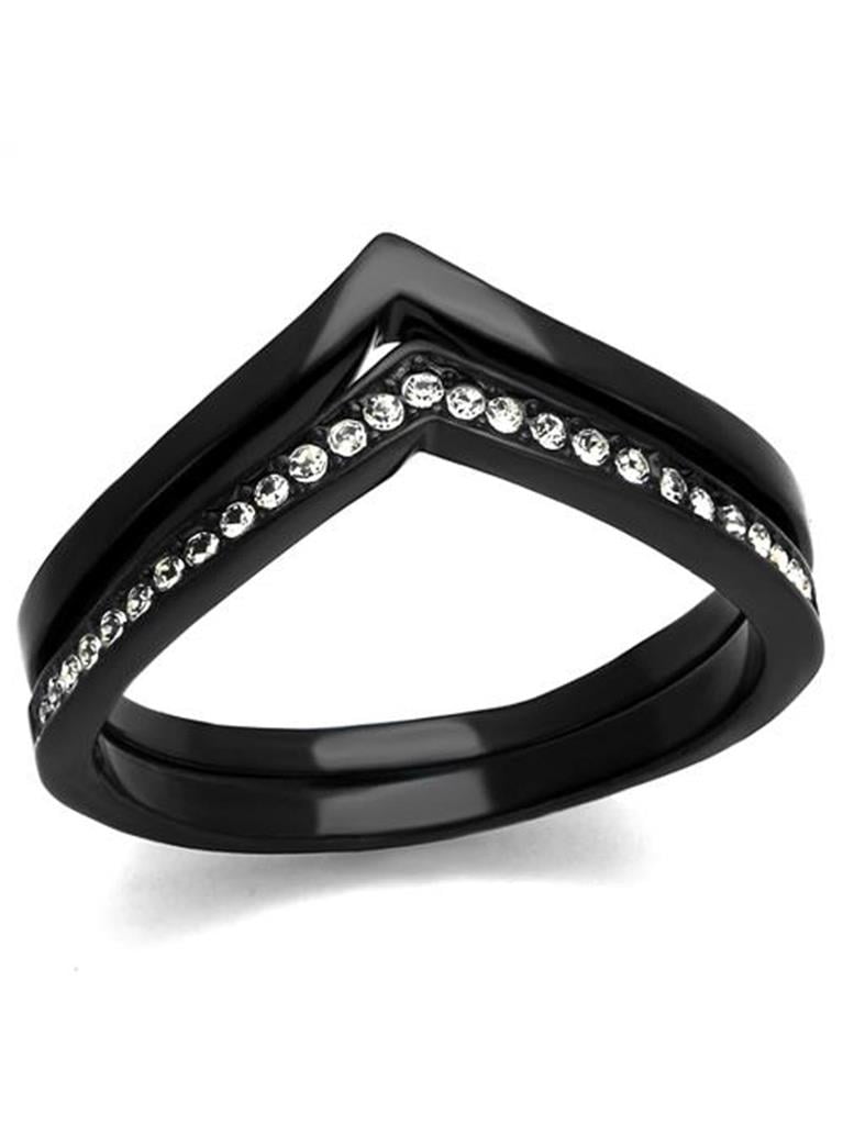 2 Piece Interchangeable Black Stainless Steel Crystal Fashion Ring ...