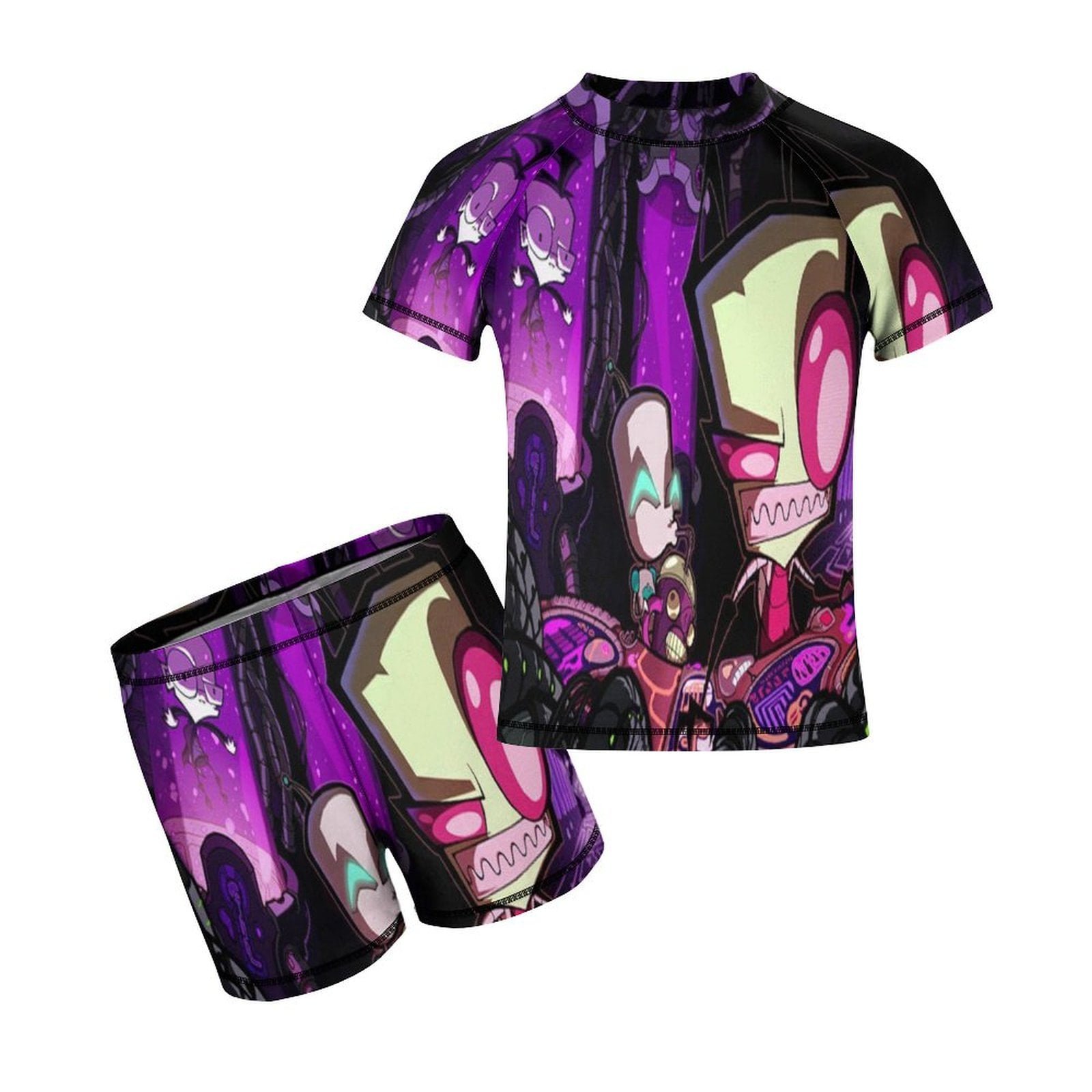 2 Piece Invader Zim Rash Guard Summer Swim Shirts with Shorts Set ...