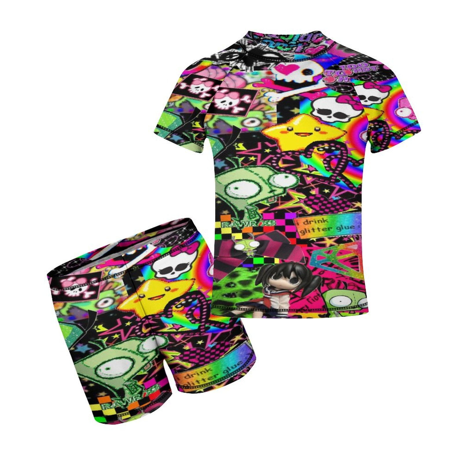 2 Piece Invader Zim Rash Guard Summer Swim Shirts with Shorts Set ...