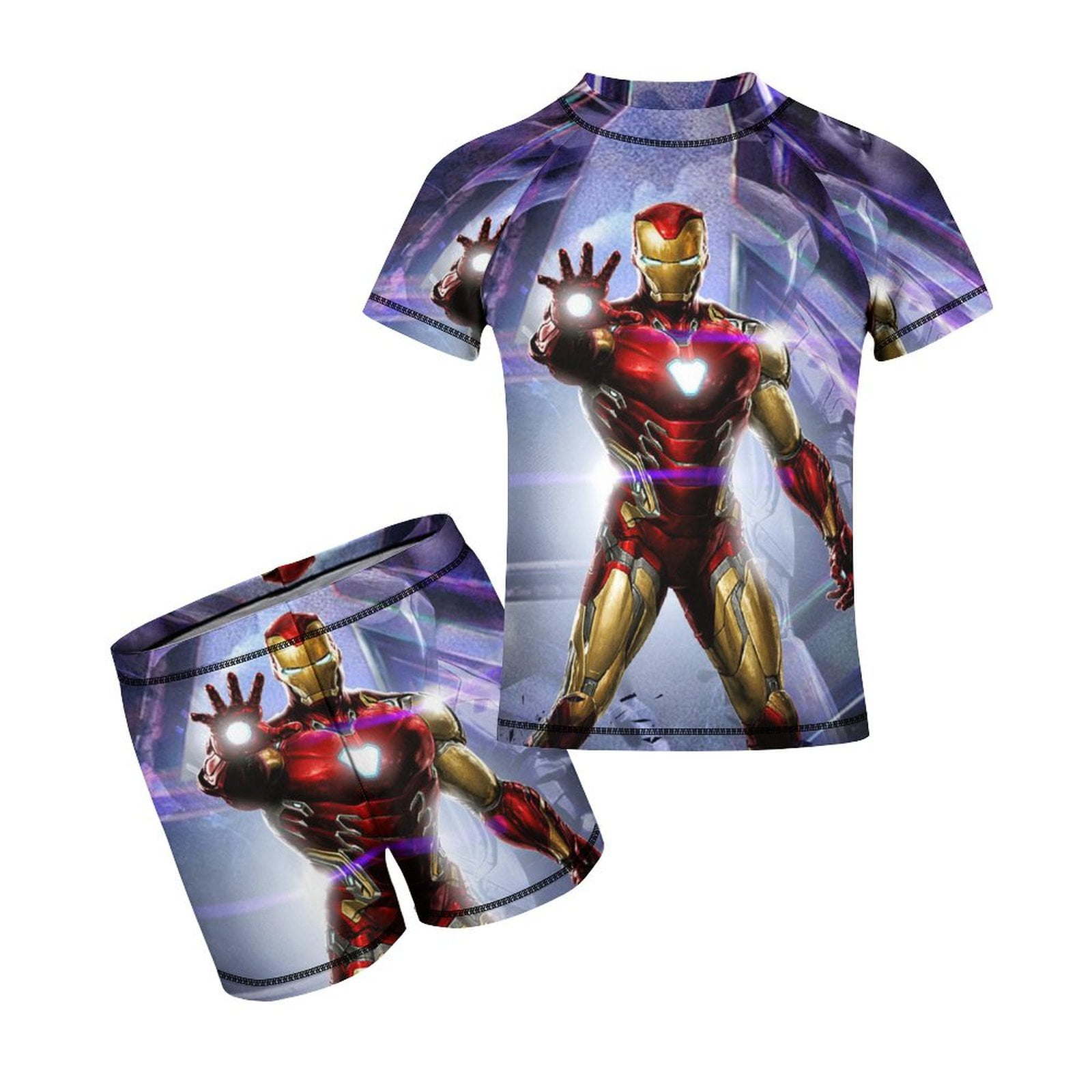 2 Piece Iron Man Boys Short Sleeve Swimsuit Rash Guard Sets Swimwear ...