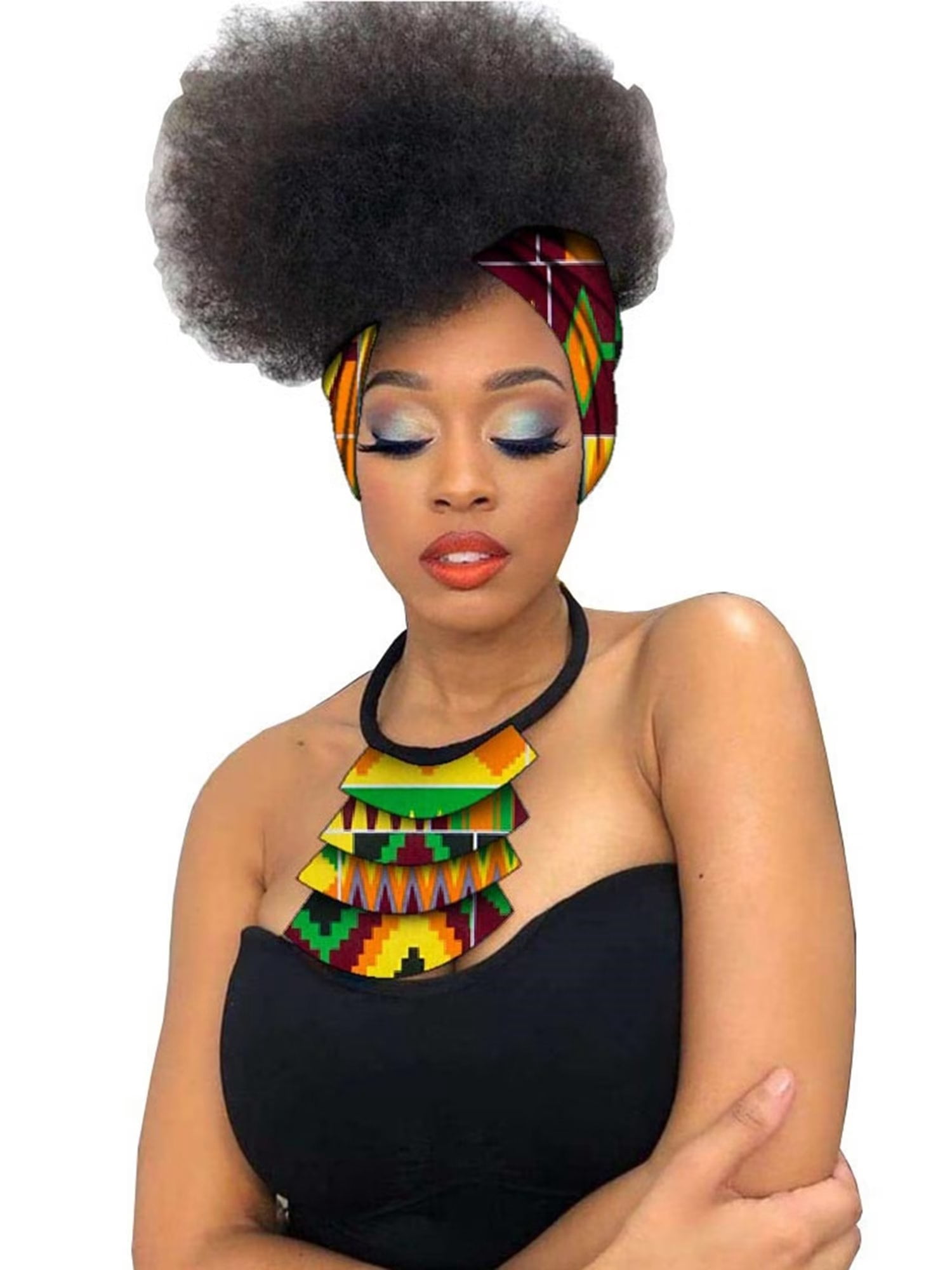 2 Piece Jewelry Set Women African Print Necklace and Headwrap ...