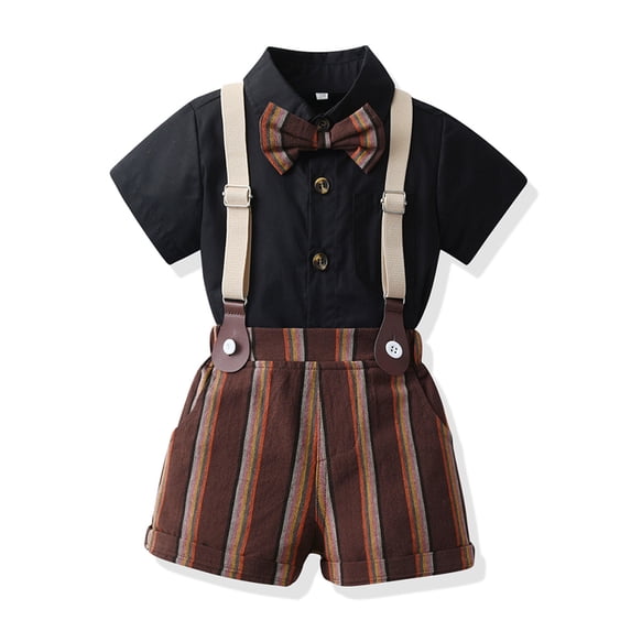 2-Piece Kids Formal Set Short Sleeve Button Shirt Lapel T-Shirt Stripe ...