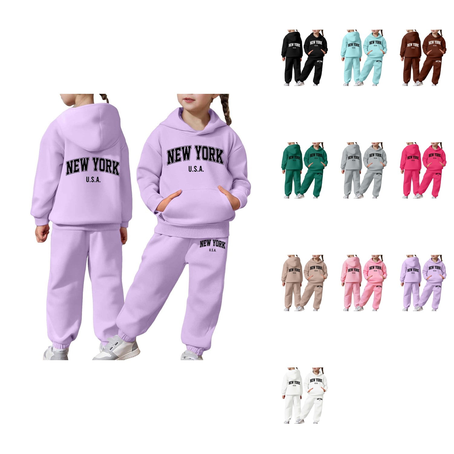 2-Piece Kids Warm Long Sleeve Hoodie Sweatshirt & Jogger Sweatpants Set ...