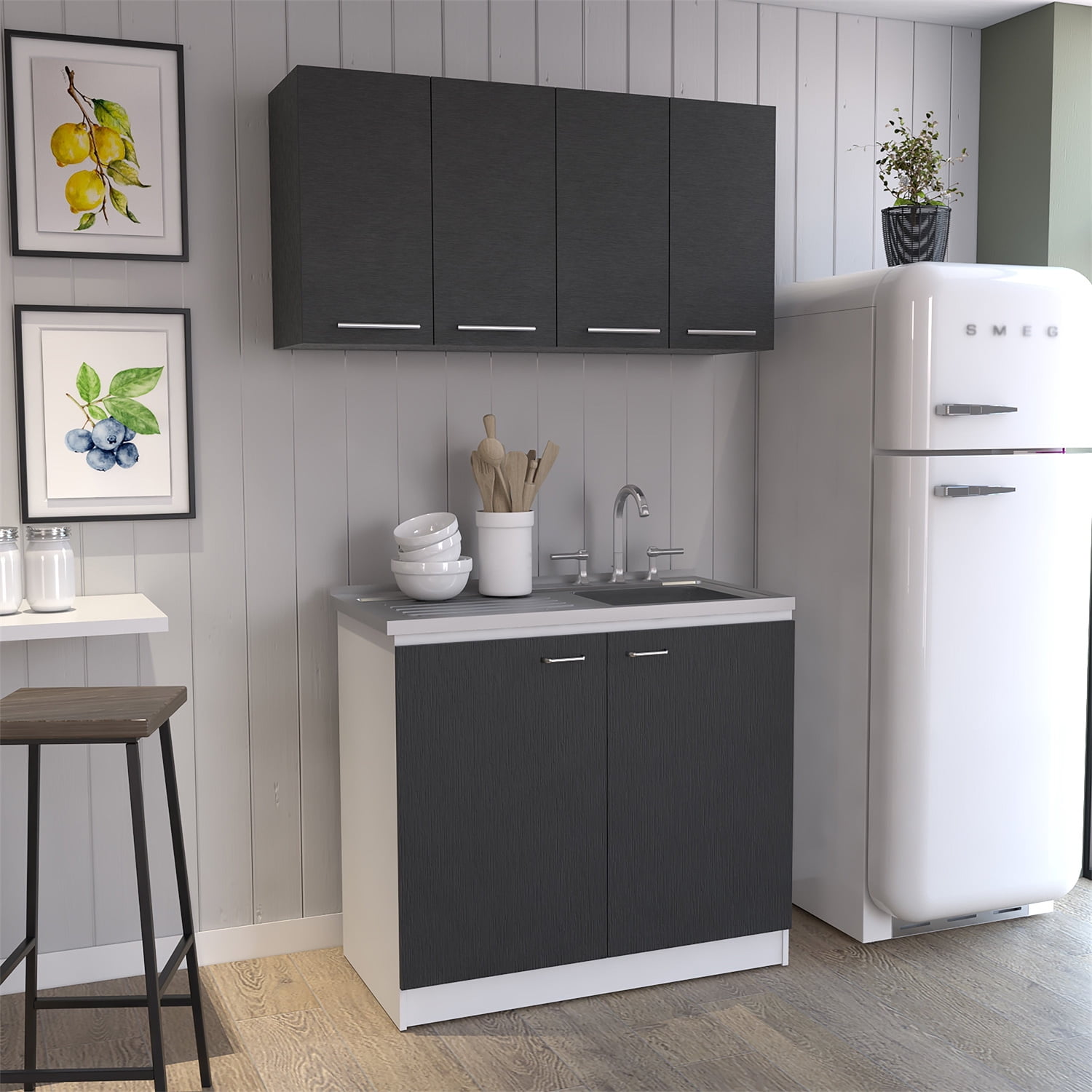 2-Piece Kitchen Cabinet Set, 2-Door Kitchen Cabinet with Wall Mounted ...
