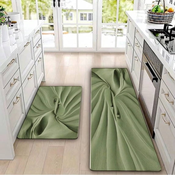 2-Piece Kitchen Counter & Drying Mat Set with 3D Textured Green Design ...