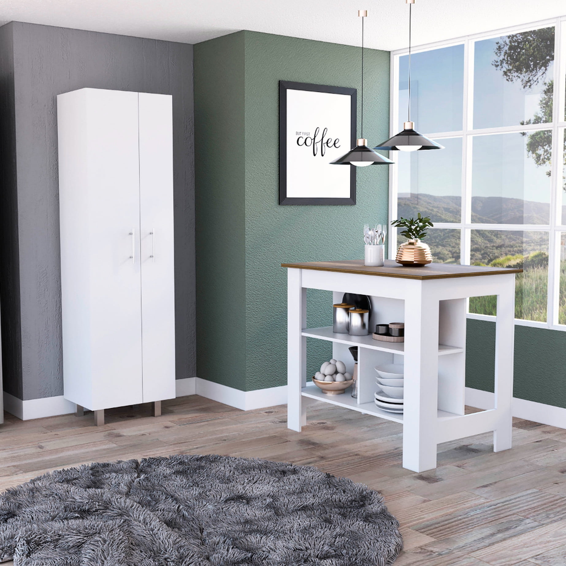2-Piece Kitchen Island and Pantry Storage Set | Good for Light Kitchen ...