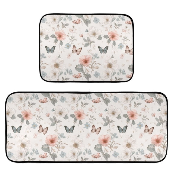 2-Piece Kitchen Mat Set Non Slip Washable Floor Mats Decorative Rugs ...