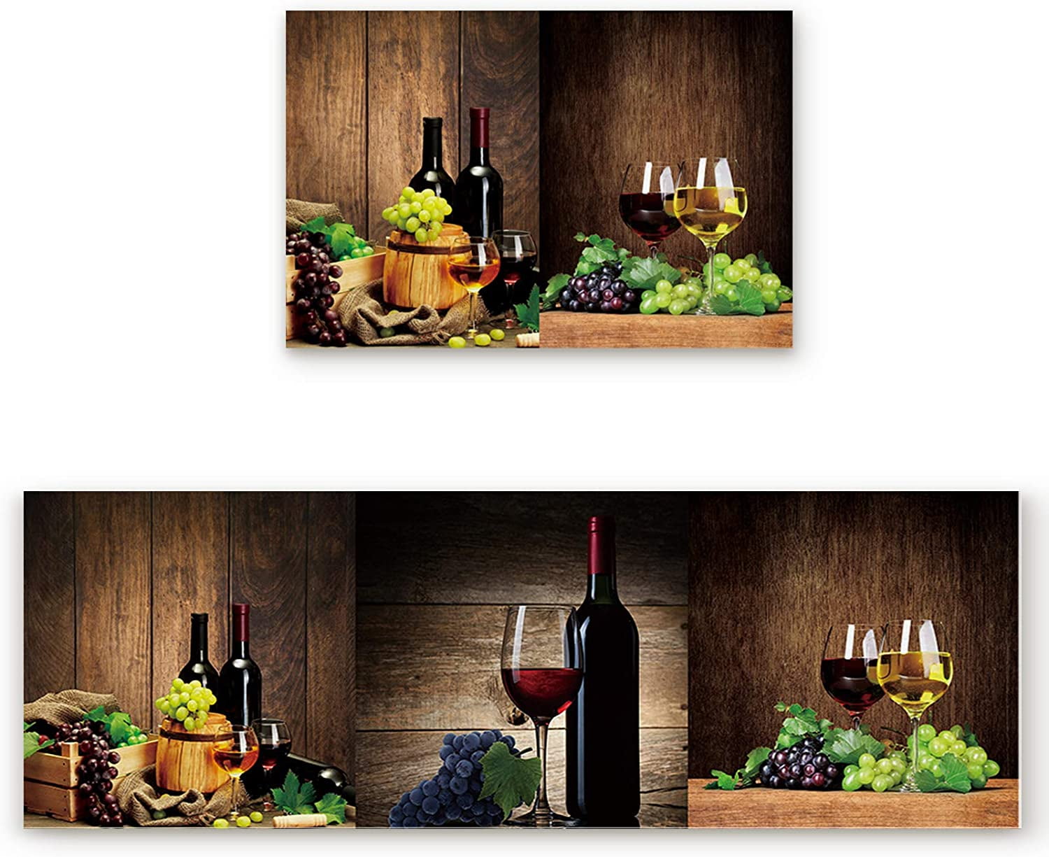 2 Piece Kitchen Rug Set, Bottles Glasses Wine Grapes Non-Slip Floor ...