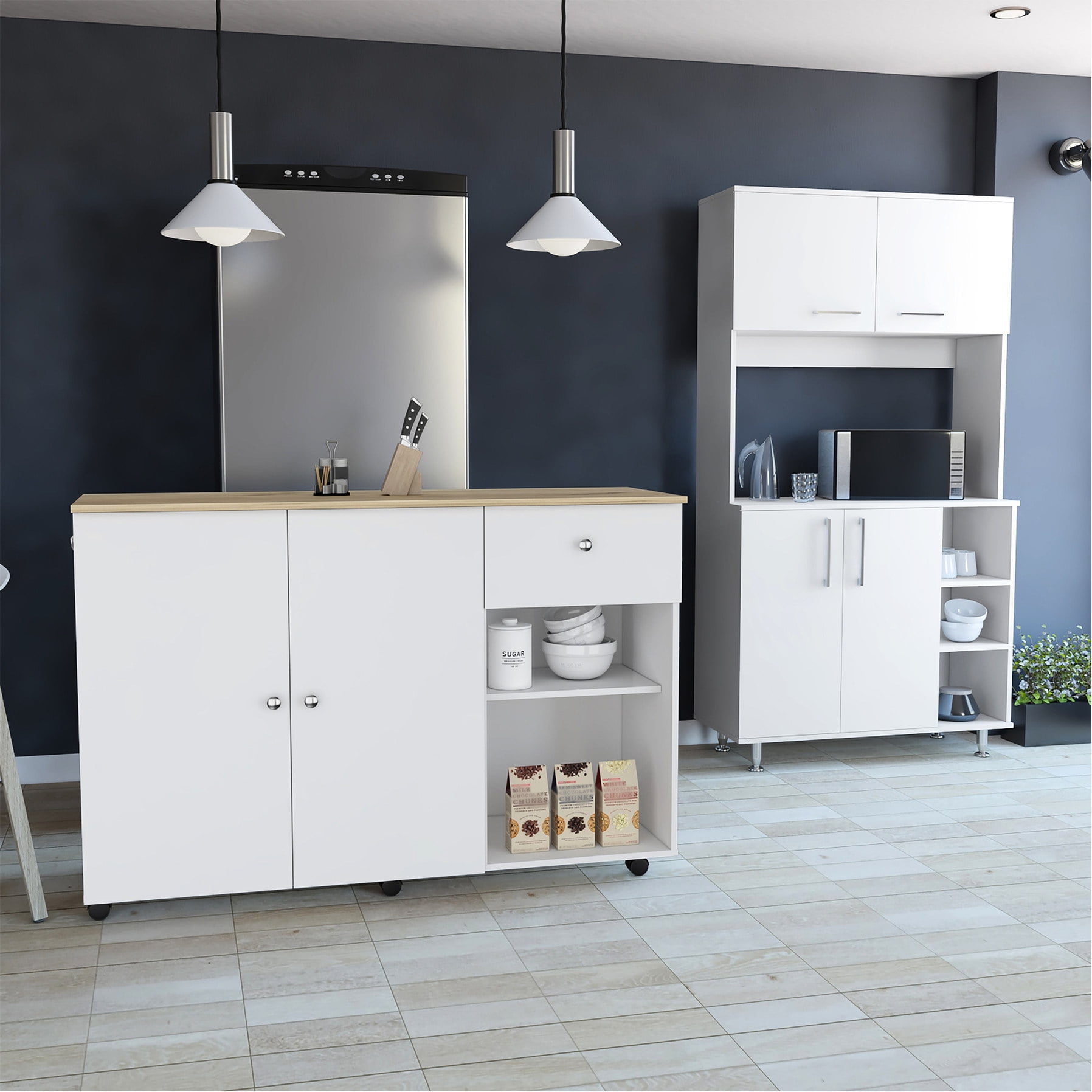 2 Piece Kitchen Set with Interlocking System White Light Oak for ...