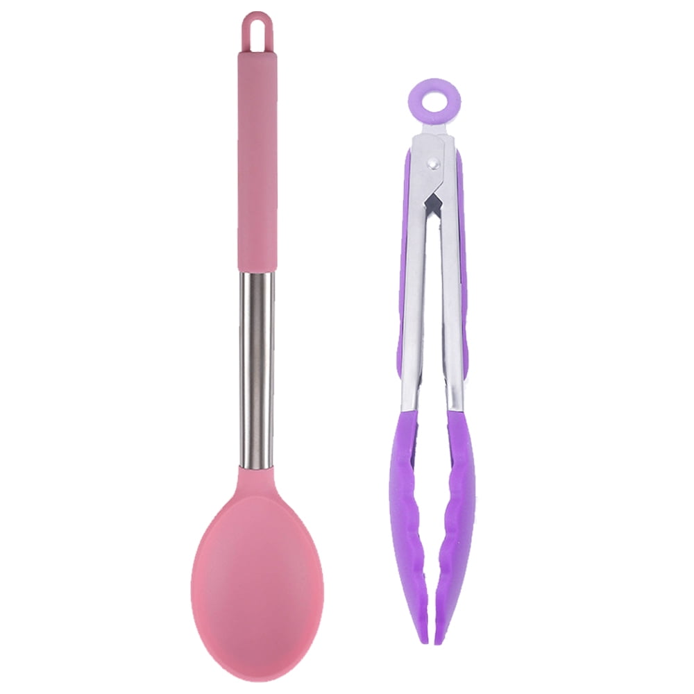 2-Piece Kitchen Silicone Cooking Utensils Set , Colorful Silicone Stainless Steel Handle, Heat ...