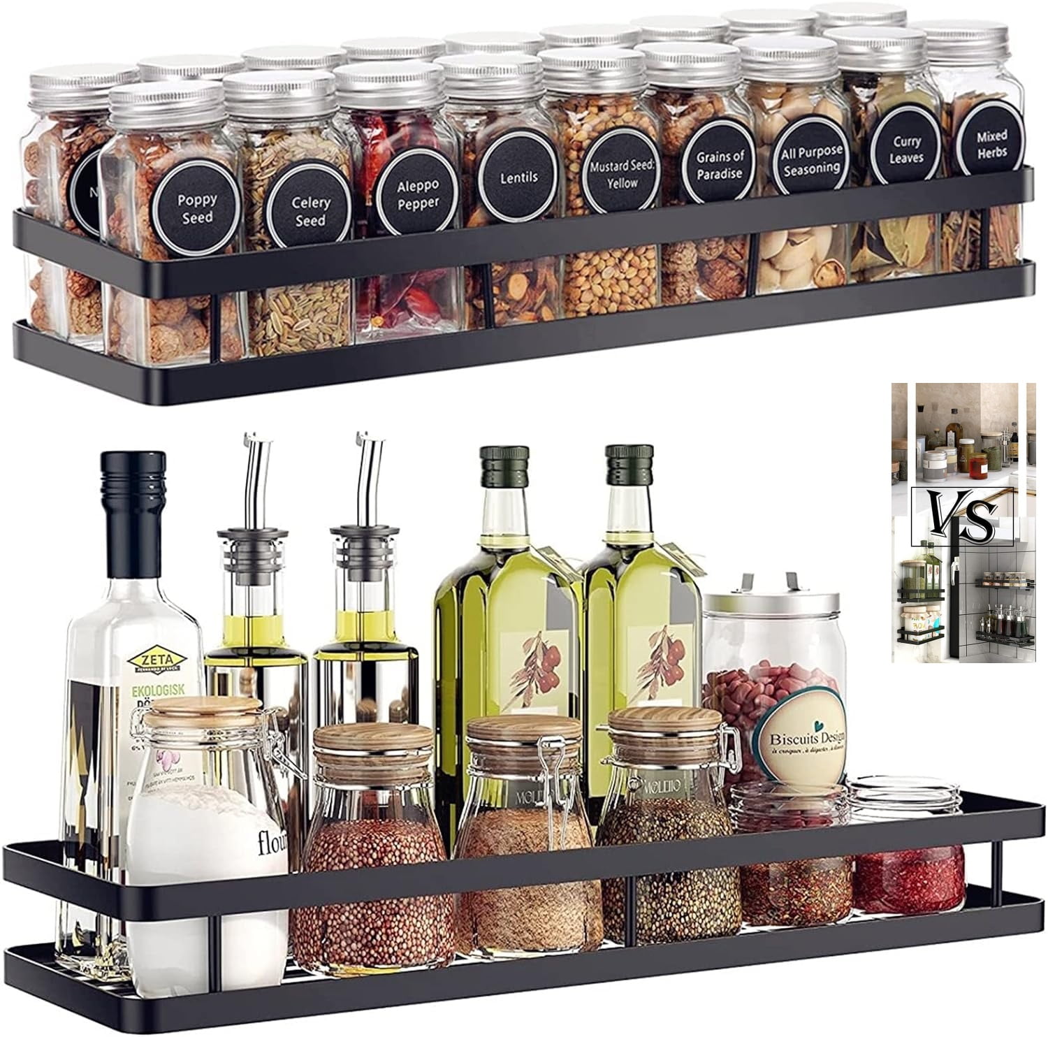 2-Piece Kitchen Spice Rack, Wall Mounted Spice Rack, Space Saving Spice ...