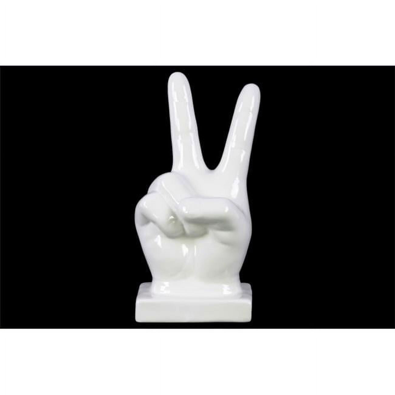2 Piece Large Gloss White Ceramic Peace Hand Sign Decor on Base, 5.75 x ...