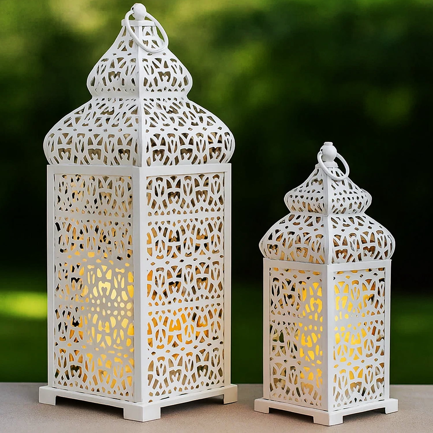 2-Piece Large Moroccan Temple Lanterns, Metal Cut-Out Decorative Candle ...