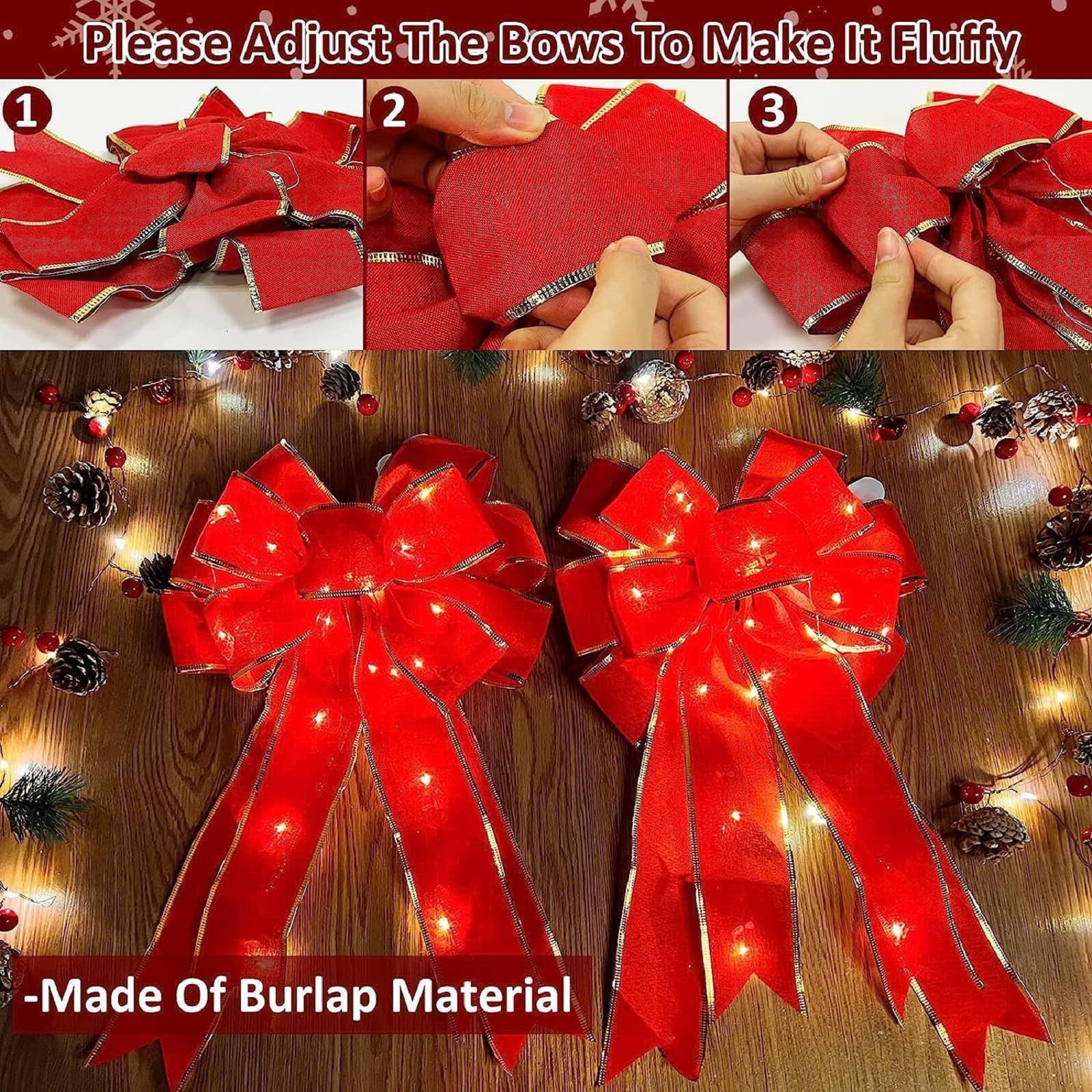 2-Piece Large Red Velvet Christmas Bows with Glitter - 11x19.6 Inch ...