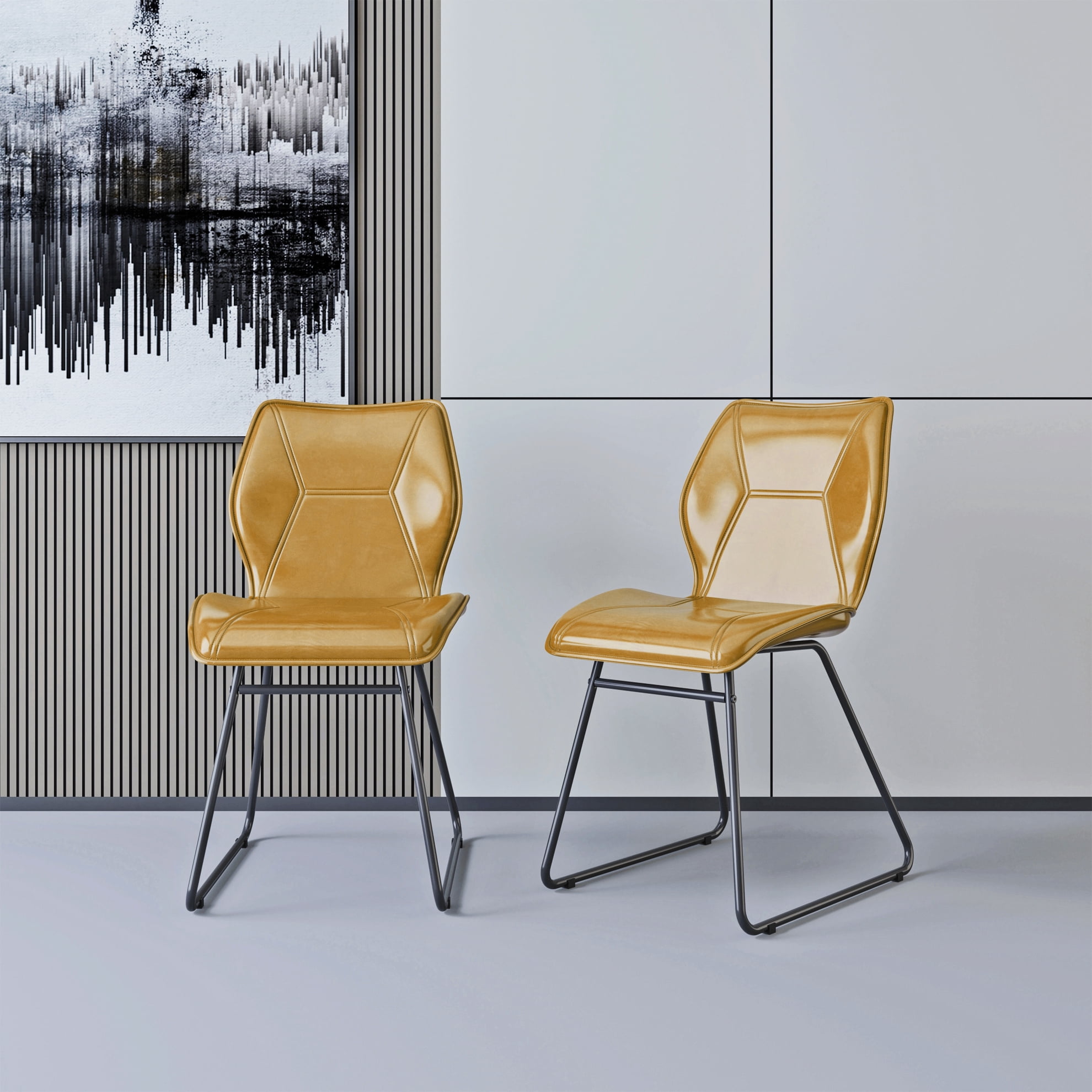 2-Piece Leather Dining Chair with High-Density Sponge, PU Chair Kitchen ...