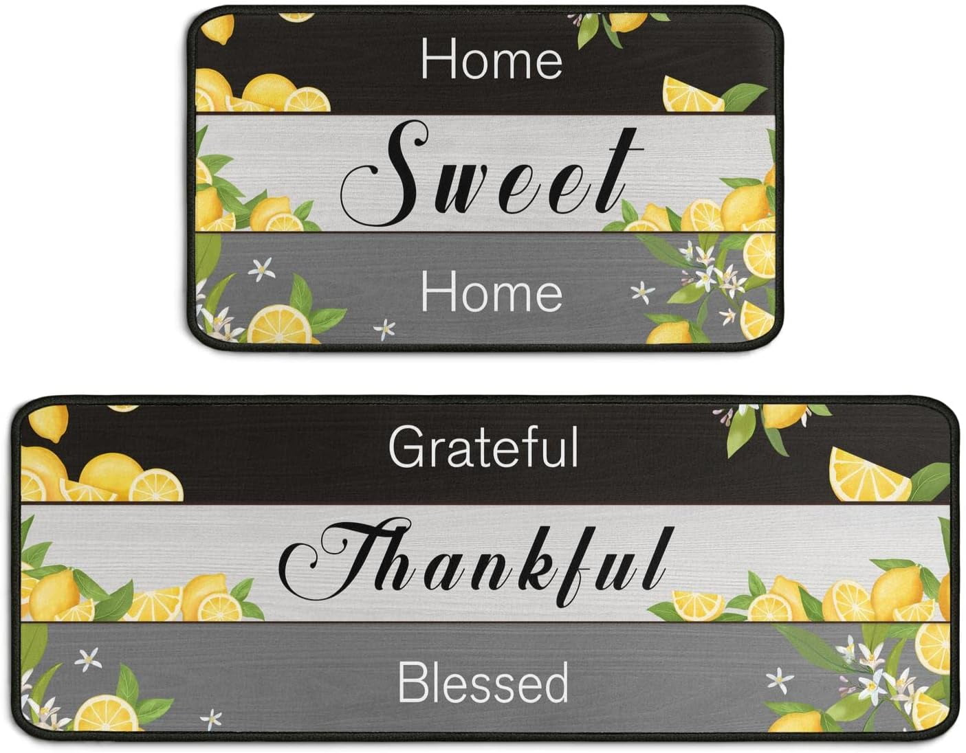 2 Piece Lemon Kitchen Decor Rug Set, Home Kitchen Sink Rugs and Mats ...