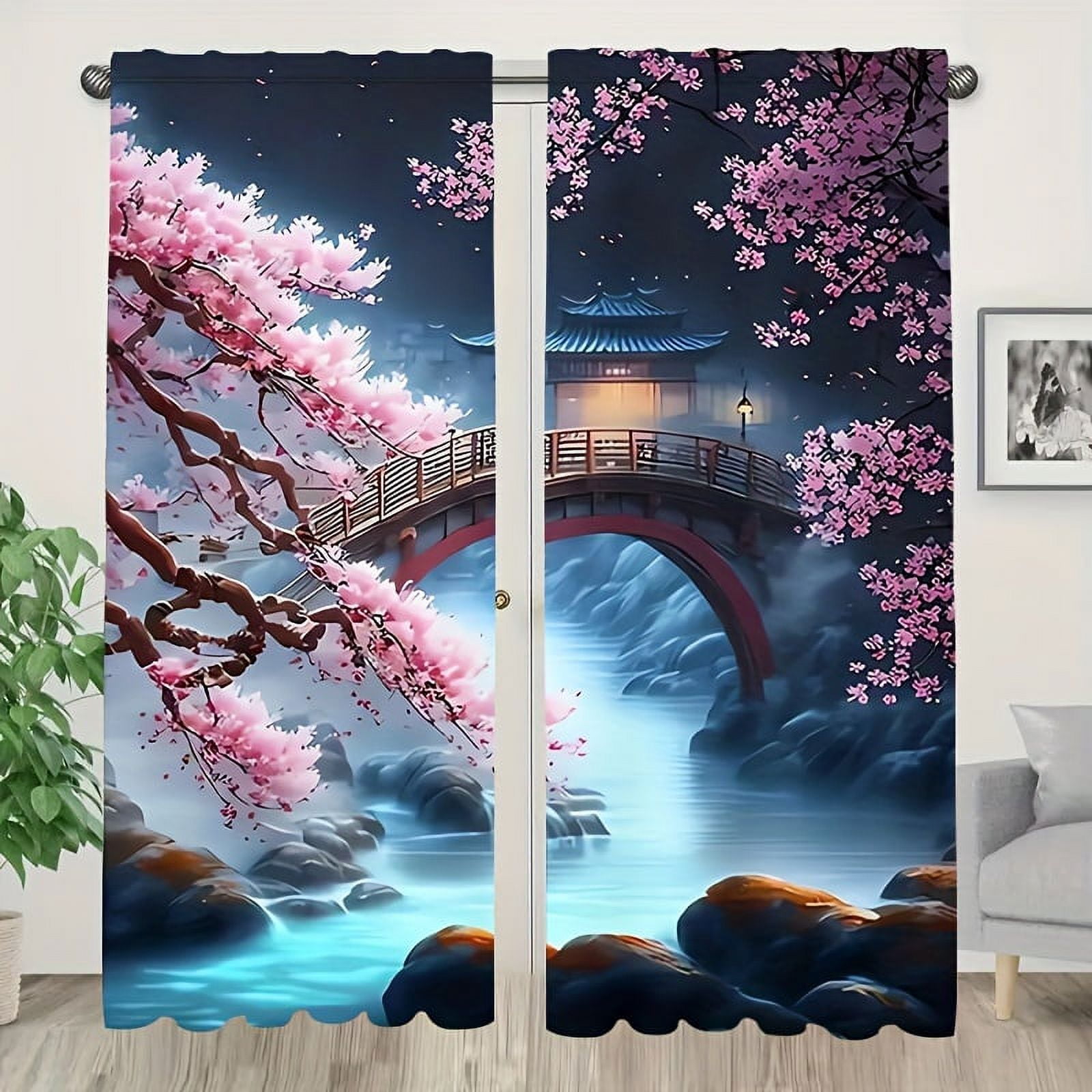 2-Piece Light Filtering Polyester Curtains With Scenic Print Rod Pocket ...