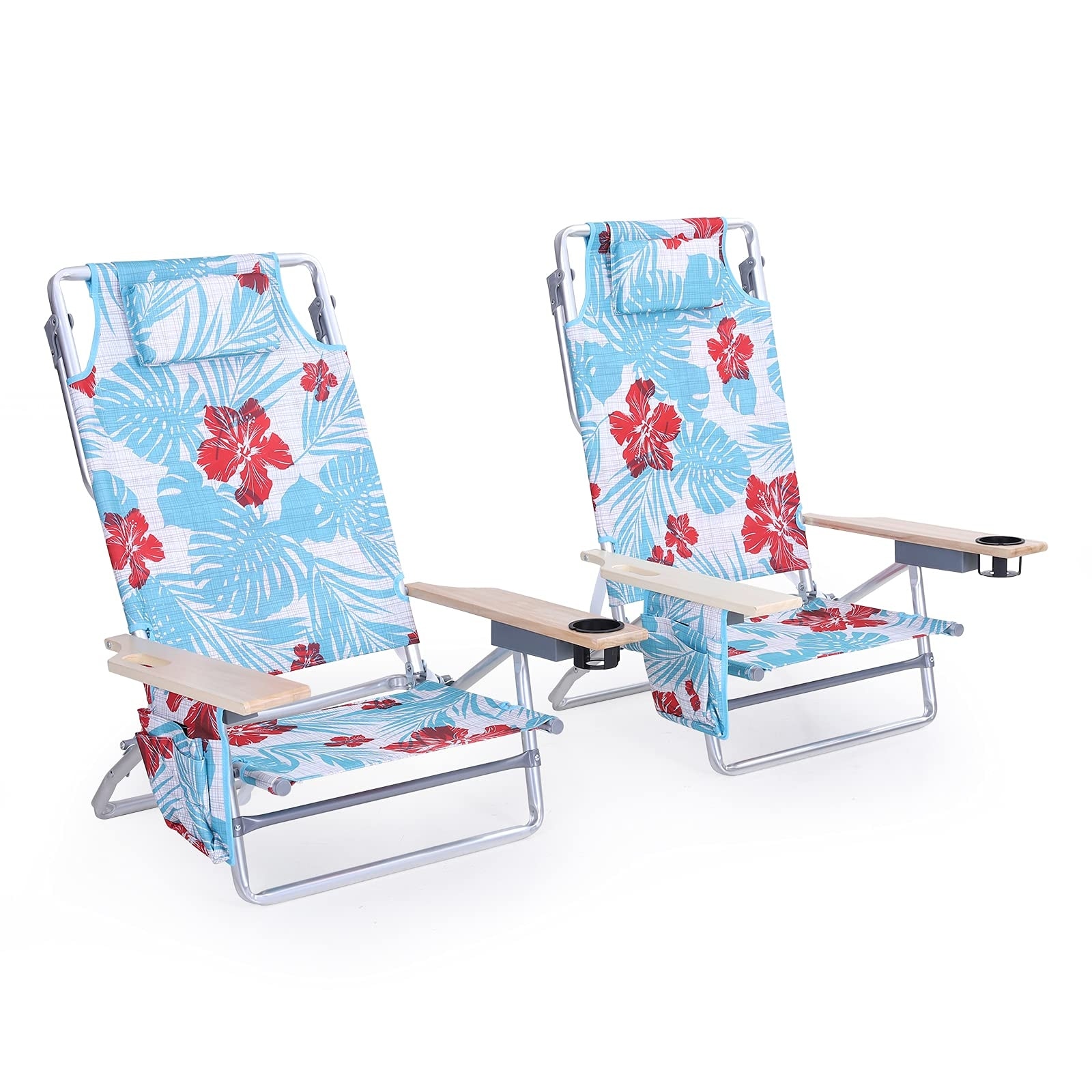 2-Piece Lightweight 5-Position Folding Lay Flat Beach Chairs with Tower ...