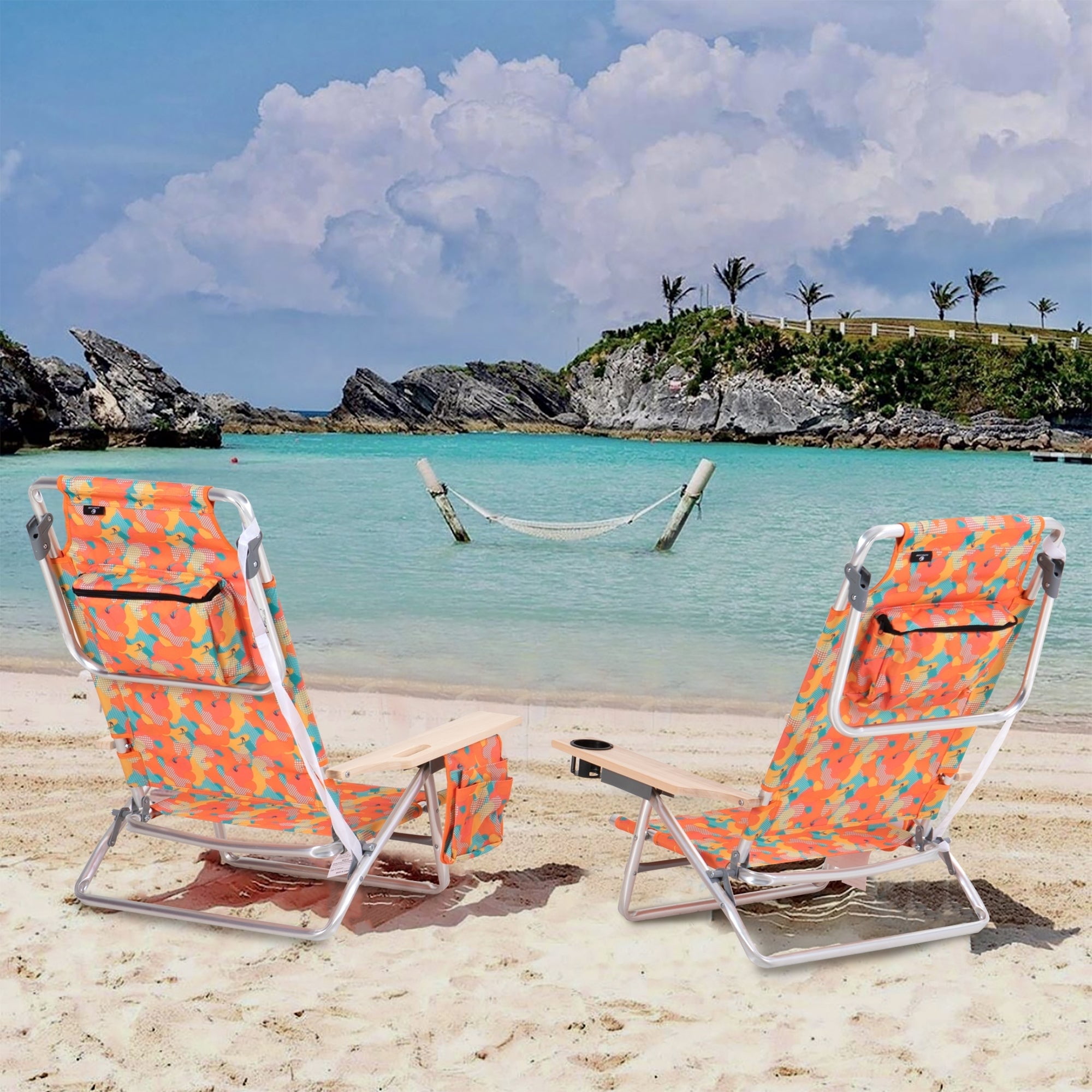 2-Piece Lightweight 5-Position Folding Lay Flat Beach Chairs with Tower ...