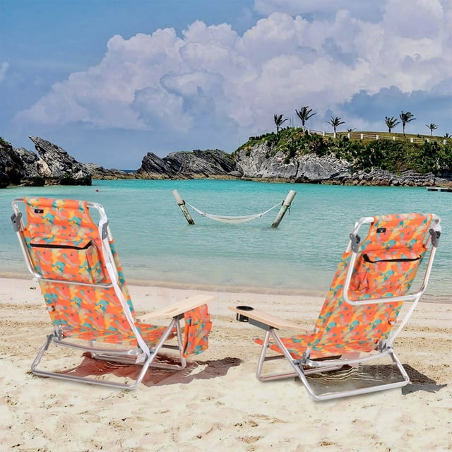 2-Piece Lightweight 5-Position Folding Lay Flat Beach Chairs with Tower ...