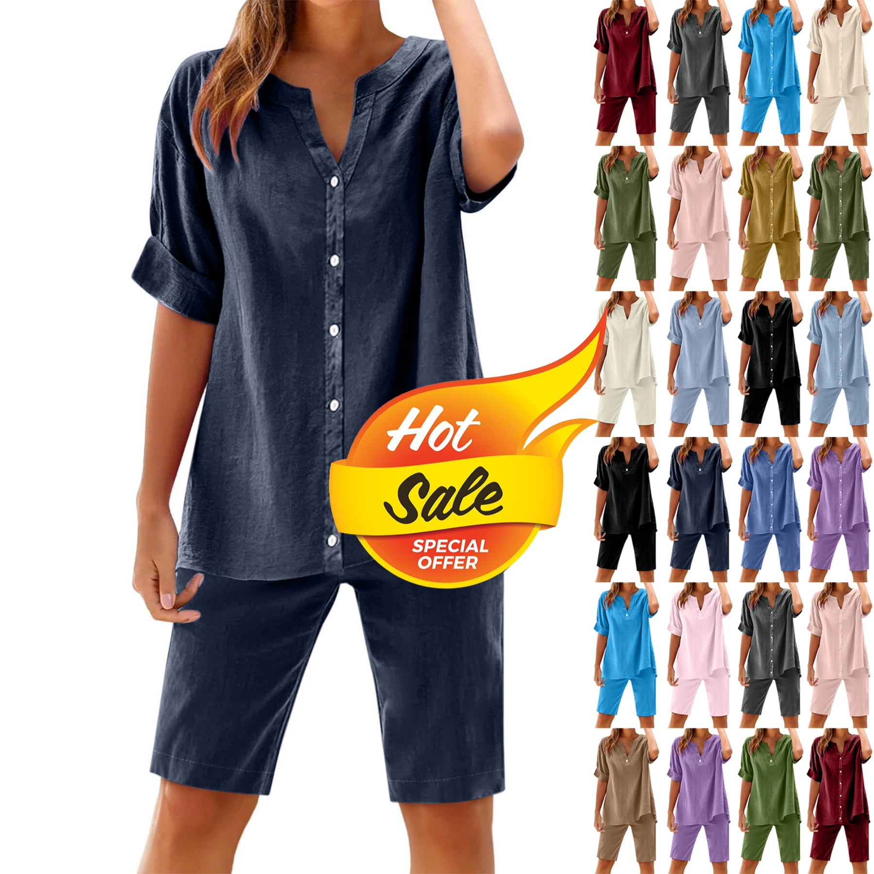 2 Piece Linen Outfits for Women, Xunlbb Women's Summer Cotton And Linen ...
