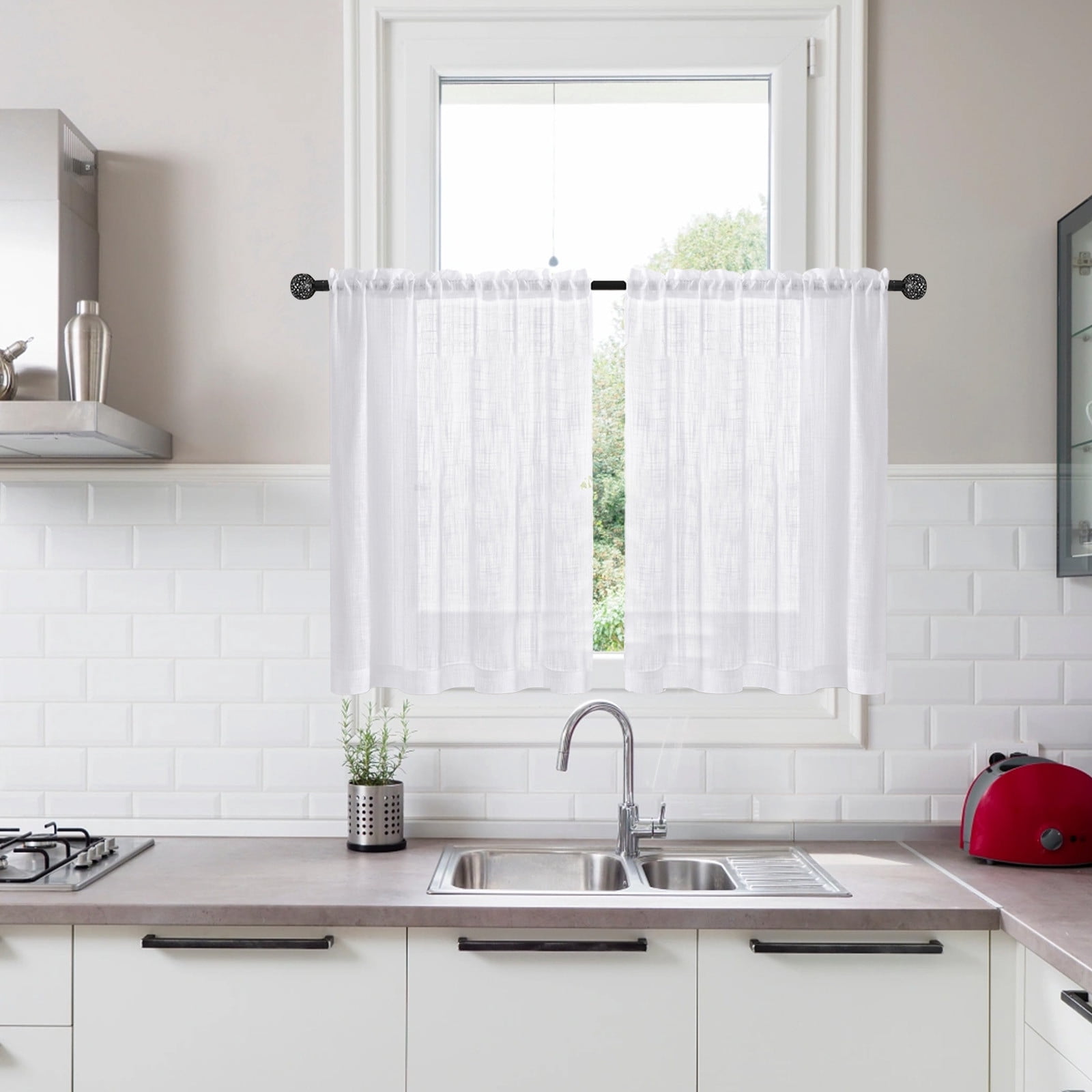 2-Piece Linen Yarn Curtains, Bathroom Kitchen Partition, Vintage Style ...