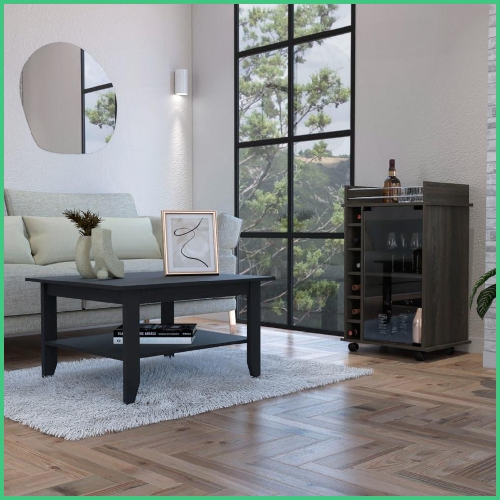2-Piece Living Room Coffee Table & Bar Cabinet Set - Black Espresso ...
